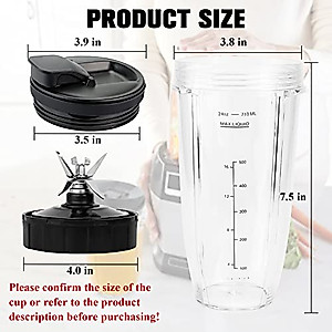 Funmit Blender Replacement Parts Fit for Ninja, 24oz with 7 Fins Blades & Seal Lid Fit for Nutri Ninja SS151 BL480 BL482 BL642 NN102 BL682 (2-pack)