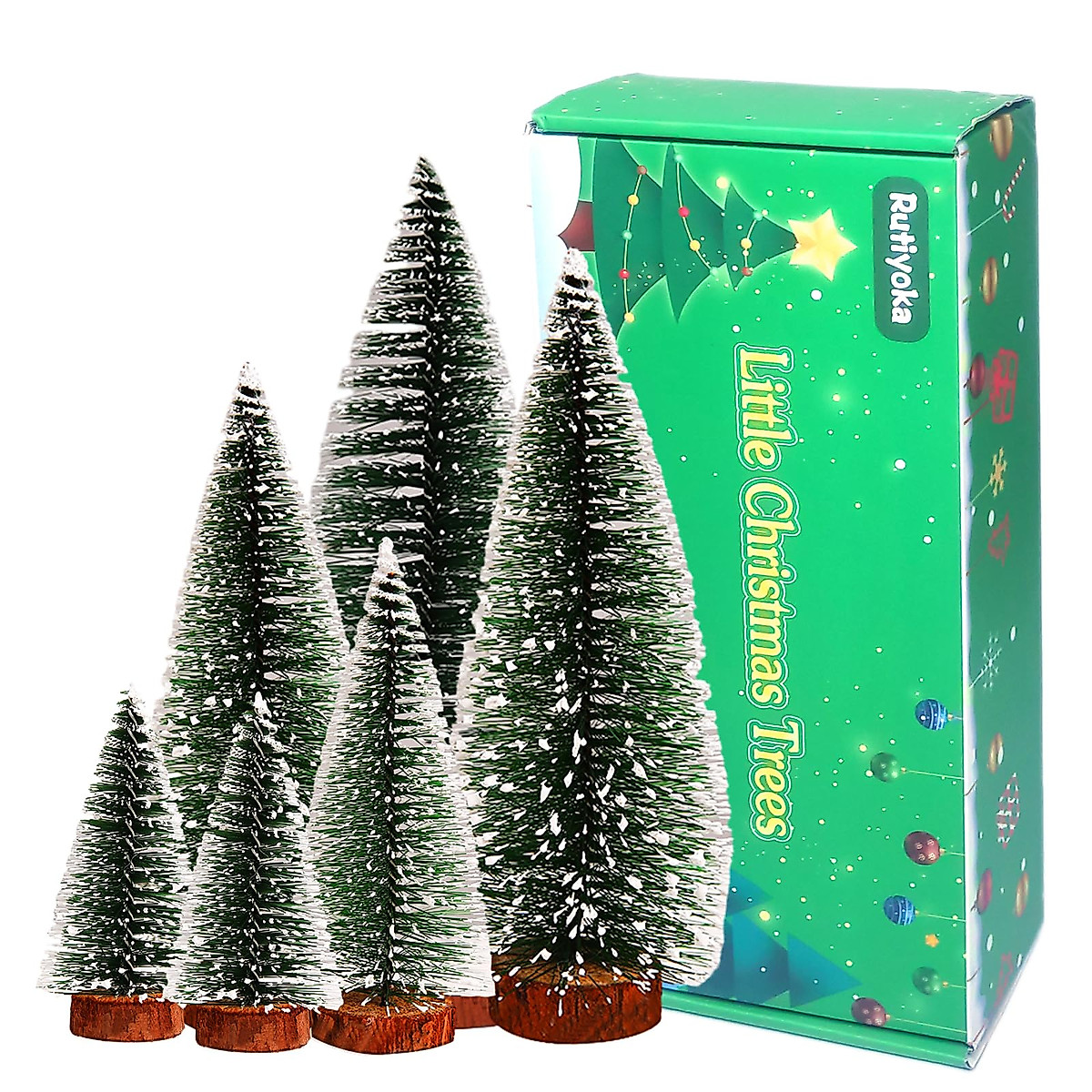 Rutiyoka 6 PCS Bottle Brush Trees Mini Christmas Trees Table Top Pine Tree Small Sisal Trees for Christmas Decor Dollhouse Decorations Artificial Snow Forest Trees Miniature Xmas Trees