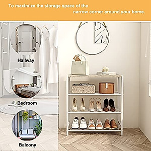 COZYFUN Industrial Shoe Rack 4-Tier Metal Shoe Storage Organizer, Shoe Storage Shelves with Stable Metal Frame, Small Shoe Organizer Shelf for Hallway, Closet, Entryway, Living Room (White)