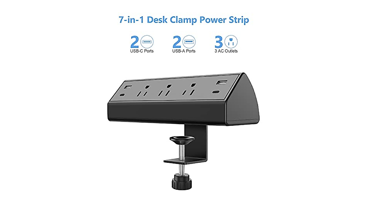 Desk Clamp Power Strip with USB C & Surge Protection - Fast Charging