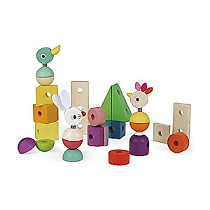 Janod Zigolos Giant 31 Piece Multicolor Wood Pull-Along Train and Stacker – Ages 1+ - J08202