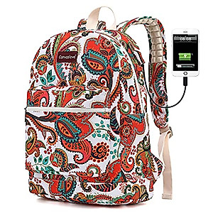 Canvaslove Paisley Waterproof laptop backpack with Massage Cushion Straps and USB charging port for laptop up to 15 inch Men Women Student Outdoor Travel Backpack