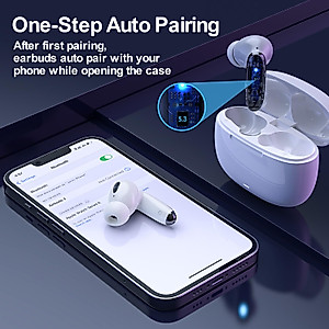 Wireless Earbuds Bluetooth Headphones 60Hrs Playtime Ear Buds Noise Cancelling Headset Deep Bass in-Ear Earphones with Mic for iPhone Android White (颜色)