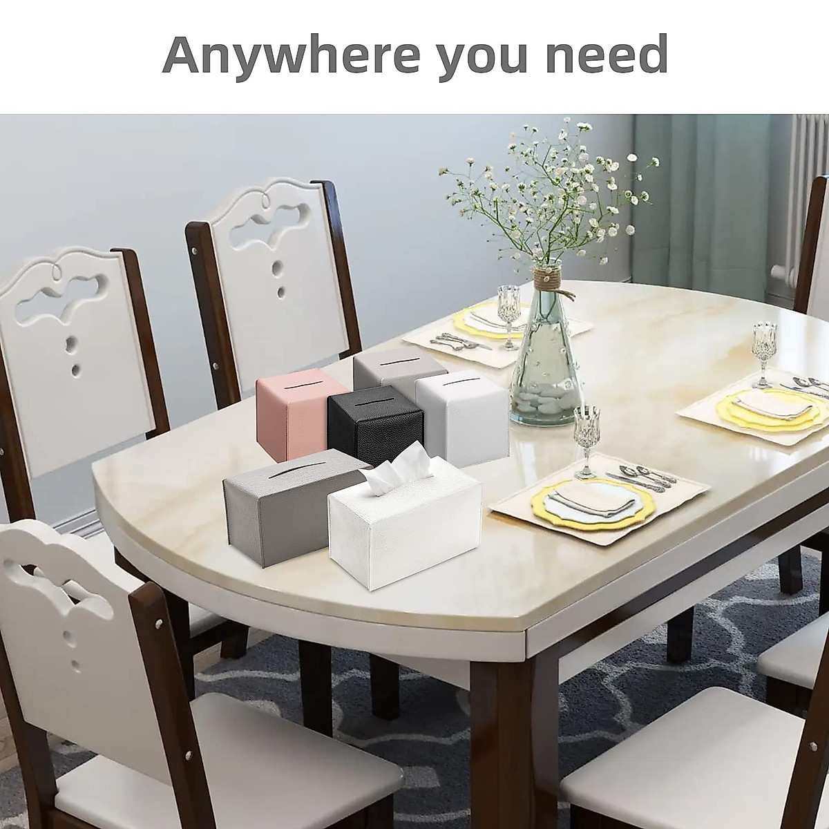 REGELETO Rectangular Tissue Box Cover, Pu Leather Rectangle Tissue Box Holder with Bottom Belt Modern Stylish Tissue Box Organizer for Home, Car, Hotel, Office 9.5"X5"X5" (Off-White)