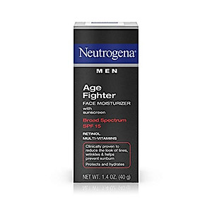 Neutrogena Age Fighter Anti-Wrinkle Retinol Moisturizer for Men, Daily Oil-Free Anti-Aging Face Lotion with Retinol, Multi-Vitamins, and Broad Spectrum SPF 15 Sunscreen, 1.4 oz