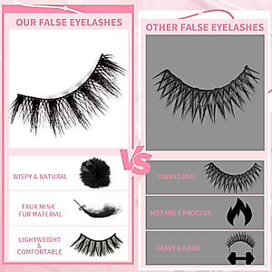 False Eyelashes Fluffy Faux Mink Lashes Natural Look, 14 Pairs Pack Reusable 15MM 3D Fake Eyelashes - Lightweight & Comfortable Cat Eye Wispy Lashes Easy To Apply, Contact Lens Friendly, Cruelty-Free