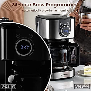 REDMOND Programmable Coffee Maker, 10 Cup Drip Coffee Machine Stainless Steel Keep Warm with Brew Strength Control, LCD Screen, Anti-Drip System - Black & Stainless Steel