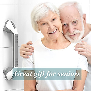 AquaChase Suction Shower Grab Bar with Indicators, Tool-Free Installation, Steady Handle for Balance Assist for Bathtub, Toilet, Bathroom (White/Grey, Pack of 2, 17in)