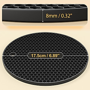 Ultra Thick 8mm Silicone Trivets for Hot Dishes Pots and Pans, Silicone Trivet Mat Hot Plates to Protect Table, Silicone Hot Pads for Kitchen Counter, Pot Holders, Black Trivet Set of 3