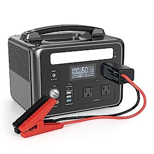 AMPACE P600 Portable Power Station w/Car Jump Starter Metal Gray, 584Wh Backup LiFePo4 Battery A-Turbo 1800W Fast Charging Solar Generator (Solar Panel Optional) LED Light for Home Outdoors Camping