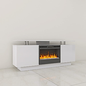 GLITZS 160CM High Gloss TV Cabinet tv Unit with Fireplace,Have Heat and Flame Color Changes