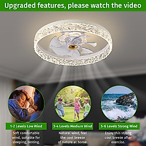 Feqwgny 2023 Upgraded Ceiling Fan 4111 White Ceiling Fans with Lights App & Remote Control, 6 Wind Speeds Modern Ceiling Fan, Timing & 3 Led Color Led Ceiling Fan for Bedroom, Small Room