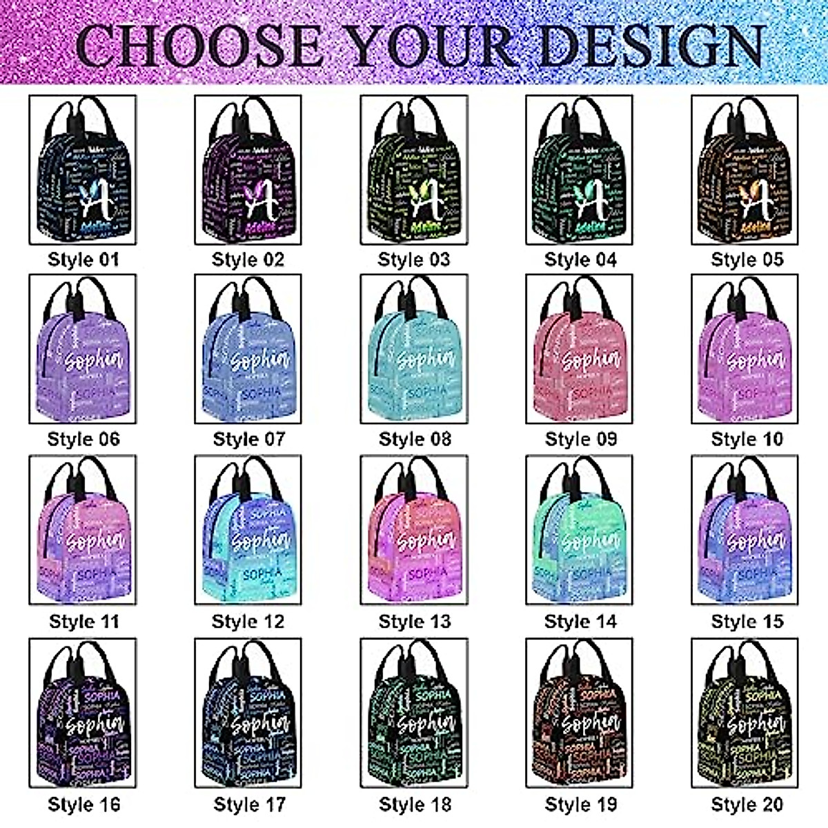 Custom School Backpack with Name for Daughter Son, Custom Text Logo School Bag Personalized Casual Daypacks Multipurpose Laptop Backpack Bookbag with Lunch Box Bag for Kid Boy Girl Back School Gift