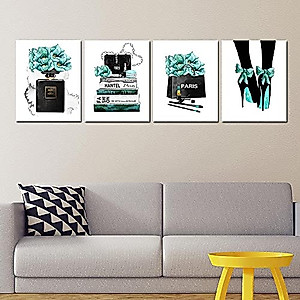 YOWOCAL Fashion Woman Wall Art Canvas Print Poster,8"x12" perfume Handbags High Heels With Flowers Drawing Decor for Living Room Bedroom Girls Dorm Make Up Room(Set of 4,Unframe)