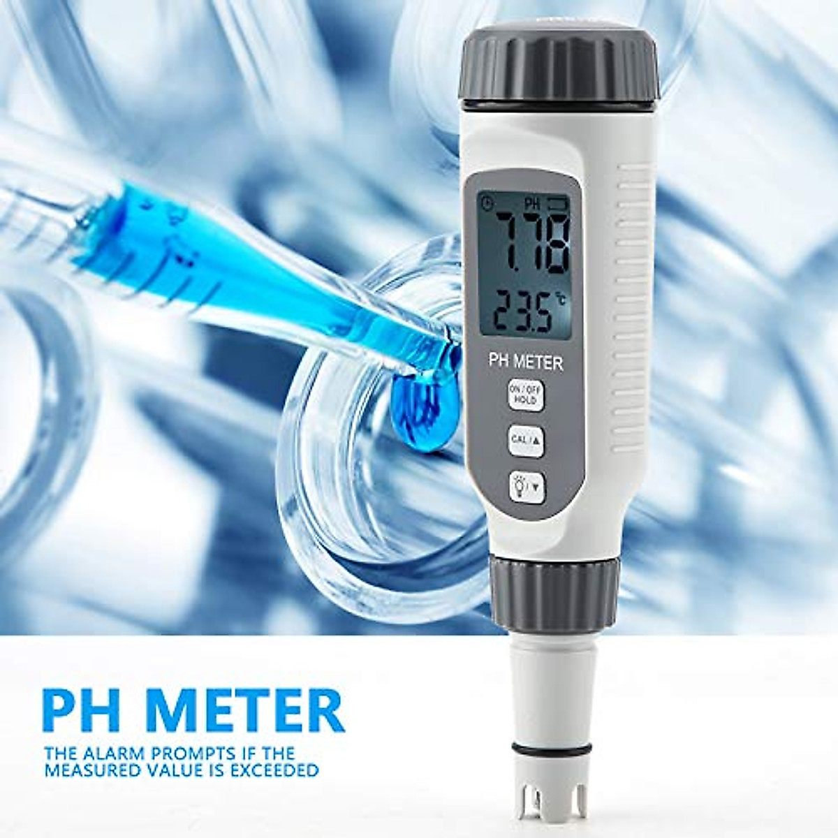 Digital PH Meter, Professional PH & Temperature Meter Portable Water Quality Tester Acidimeter PH818 0-14 pH Measurement Smart Precise ans Sensor LCD Screen