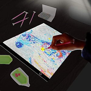 LIRUNQIU 59 Pcs Diamond Painting A4 LED Light Pad Kit, 5D Diamond Painting Accessories Tool Kit Full Drill for Adults and Kids, Supplies Includes Storage Case, Pens,Stand,Pad Board and More