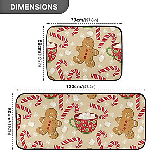 KFBE Christmas Gingerbread Snowflake Kitchen Mat Set of 2, Non-Slip Kitchen Rug for Floor, Waterproof Sink Carpet for Home, Office, Laundry (20816356), one size