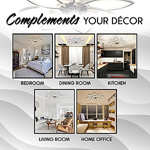 35''Ceiling Fans with Lights,Bladeless Ceiling Fan with Lights and Remote, Flush Mount Ceiling Fan with Dimmable LED Light,Modern Low Profile Ceiling Fan 6 Speed Wind Timing for Bedroom 90W (White)