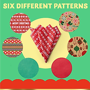 JOYIN 150 Sheets Christmas Kraft Tissue Paper Printed and Solid for Gift Decoration, Gift Wrapping Boxes and Bags, Holiday Gift Extra-Special, Christmas Trees, Wine Bottles, Art & Craft and More