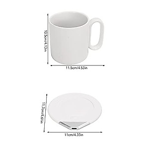 Coffee Warmer, Desk Self Heated Cup & Lid Set with Wireless Charging, Smart Recognition, for Keep Tea Coffee Milk Hot, Auto Shut Off, Waterproof Panel, for Office Home Desk(White)