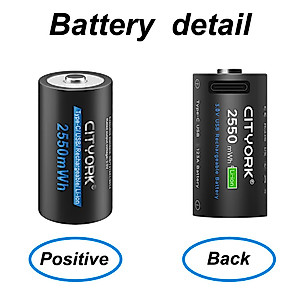 CITYORK CR123A 2550mWh Lithium Battery 6 Pack, 2550mWh CR-123A Lithium Battery for High Intensity Flashlight, Home Safety, Security Devices with 4 in 1 USB-C Cable（Not D Size Battery）