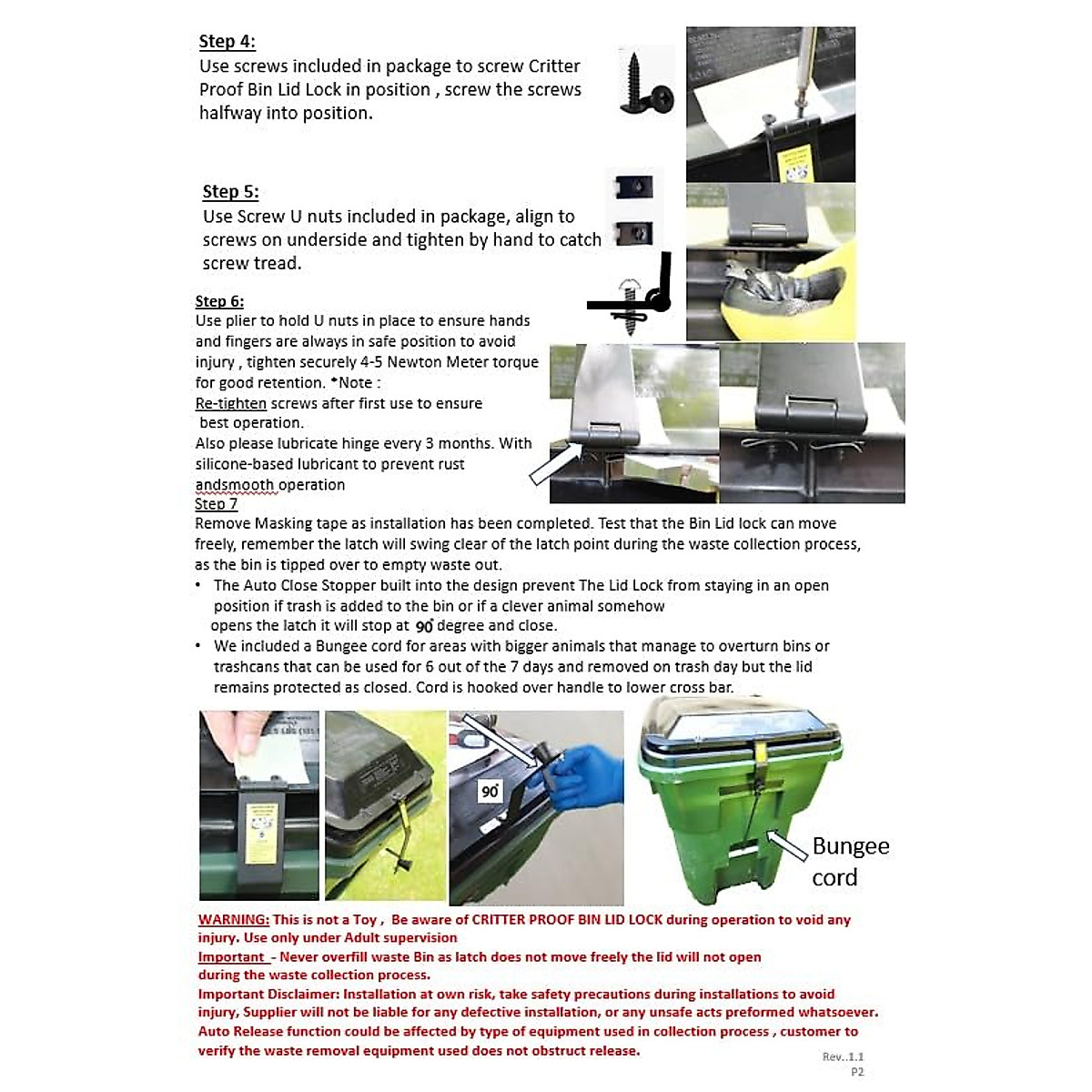 Best Critter Proof Trash can lid Lock, True Auto-Release During Collection Process, Protect Against Animals Like Raccoons, Opossum or Wind, Easy to Install, Always Holds lids Locked.