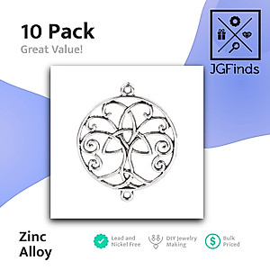 JGFinds Large Tree of Life Boho Chic Silver Tone Charm Connectors for DIY Jewelry Making, 1 7/8", 10 Pack