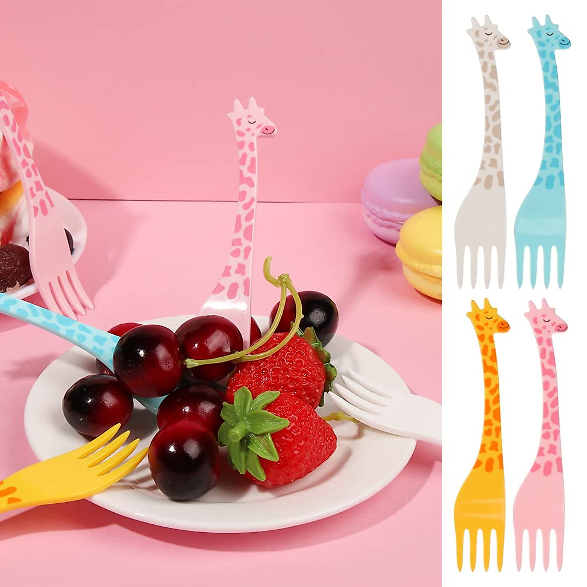HomeSoGood 12Pcs Giraffe Fruit Fork, Mini Cartoon Snack Cake Dessert Fruit Pick Toothpick Salad Cocktail Sticks Party Supplies
