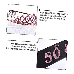 Abaodam 2pcs 50 Birthday Shoulder Strap Headband Womens Gifts for Birthday Headwear for Women Rhinestone Headband 50th Wedding Tiara Birthday Sash Women Birthday Tiara and Sash Black Girl