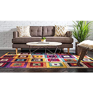 Unique Loom Estrella Collection Colorful, Geometric, Squares Modern, Abstract Area Rug, Rectangular 5' 0" x 8' 0", Multi/Beige