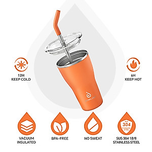 Ideus 14oz Stainless Steel Leak Proof Tumbler, Insulated Coffee Mug with Lid and Straw, Spill Proof Travel Coffee Cup, Double Wall Vacuum Flask for Adult Men and Women, Orange Tiger