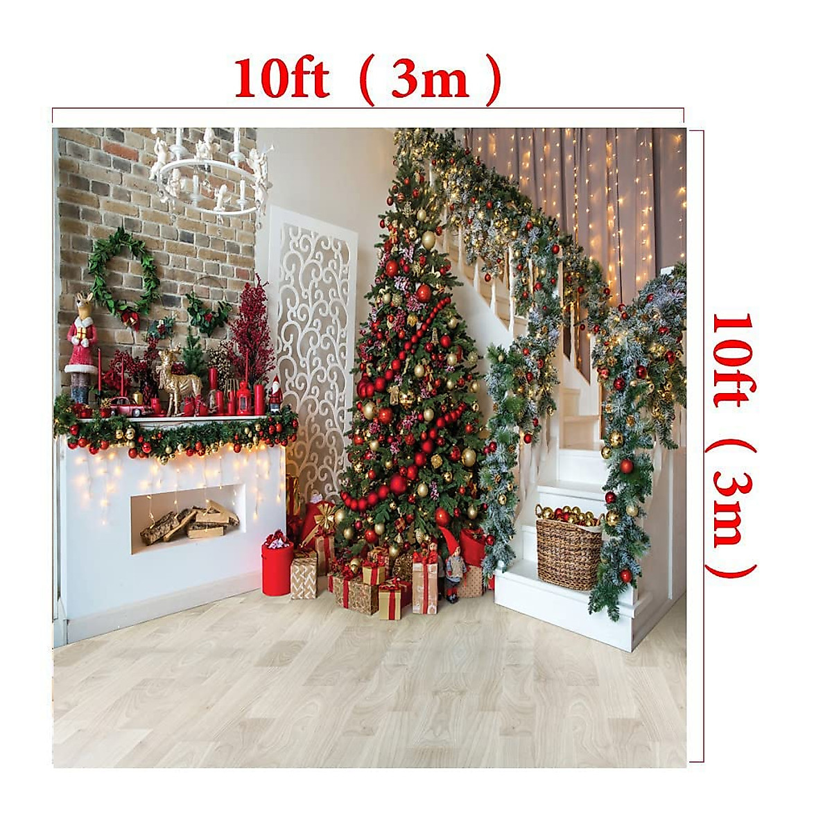 AIIKES 10x10FT Fireplace Backdrop for Indoor Xmas Tree Photoshoots and Holiday Parties - Gift Decor and Photo Studio Prop - 11-752
