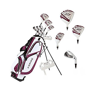 Aspire X1 Ladies Womens Complete Golf Club Set Includes Driver, Fairway, Hybrid, 6-PW Irons, Putter, Stand Bag, 3 H/C's Purple - Regular or Petite Size! (Petite Size -1", Right Handed)