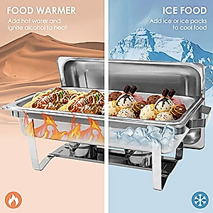 GRANDMA SHARK 4 Packs 8QT Stainless Steel Rectangular Chafing Dishes Sets with Alcohol Furnace for Catering Buffet Warmer Set Chafing Dish Buffet Set Food Warmers for Parties with Folding Frame