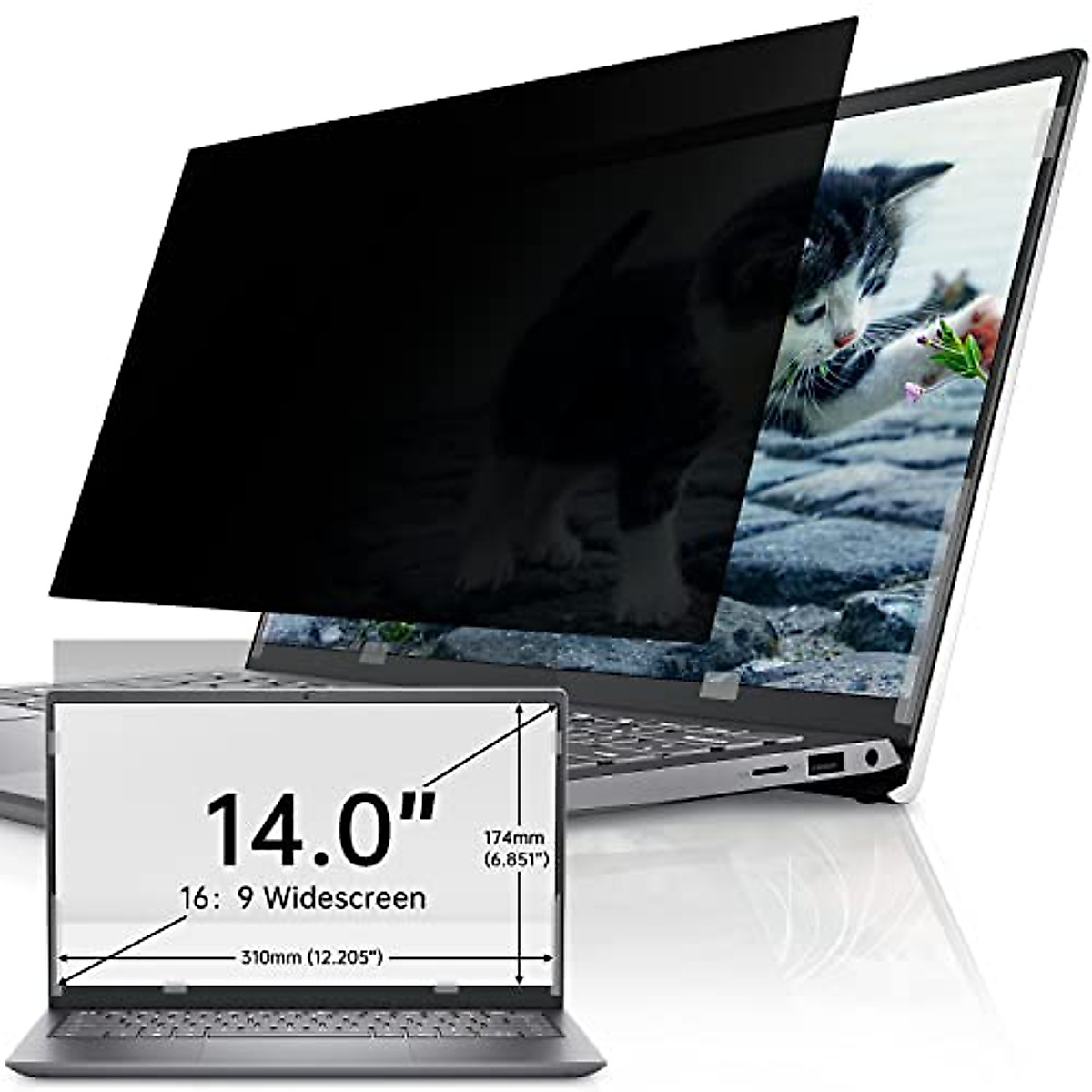 Laptop Privacy Screen 14 Inch, 16:9 Aspect Removable Privacy Screen Filter for 14 Inch Laptop Widescreen, Anti Glare Blue Light Laptop Screen Privacy Shield 14 In Compatible with Chromebook Hp Envy/ Dell/ Asus/ Acer/ Samsung/ Lenovo Yoga by IPROKKO