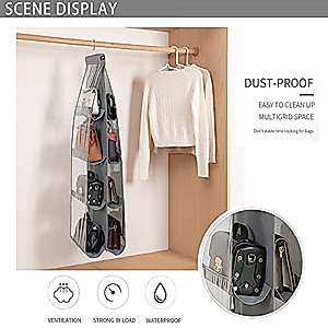 LJHNICEGOING Handbag Hanging Organizer, 8 Pocket Hanging Purse Organizer Handbag Storage Hanger Oxford Cloth Closet Organizer for Family Closet Bedroom, Foldable and Universal Fit (Black)