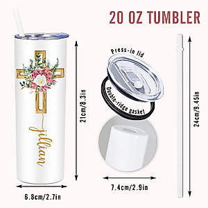 Christian Gifts for Women Faith, Personalized Name Christian Tumbler, Custom Bible Verse Coffee Cups 20oz Stainless Steel Tumblers with Lids and Straws, Inspirational Religious Jesus God Birthday Gift