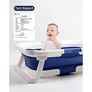 NAPEI Collapsible Baby Bathtub,Baby Bath Tub with Soft Cushion & Thermometer,Portable Travel Bathtub with Drain Hole,Durable Baby Bathtub Newborn to Toddler 0-36 Months(Blue+ Floating Soft Cushion)