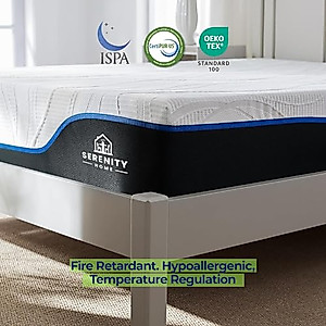 SERENITY HOME 10" King Memory Foam Mattress, Breathable Bed Mattress, Cooling-Gel Memory Foam Mattress in a Box, Support & Pressure Relief Mattress, Fiberglass Free, Made in USA | King,White/Blue