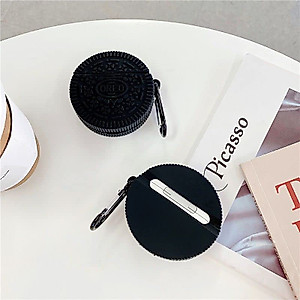 Ultra Thick Soft Silicone Case with Keychain Hook for Apple AirPods Pro Chocolate Cookie Biscuit Black Color 3D Food Cartoon Cool Fun Cute Lovely High Fashion Unique Creative Girls Kids