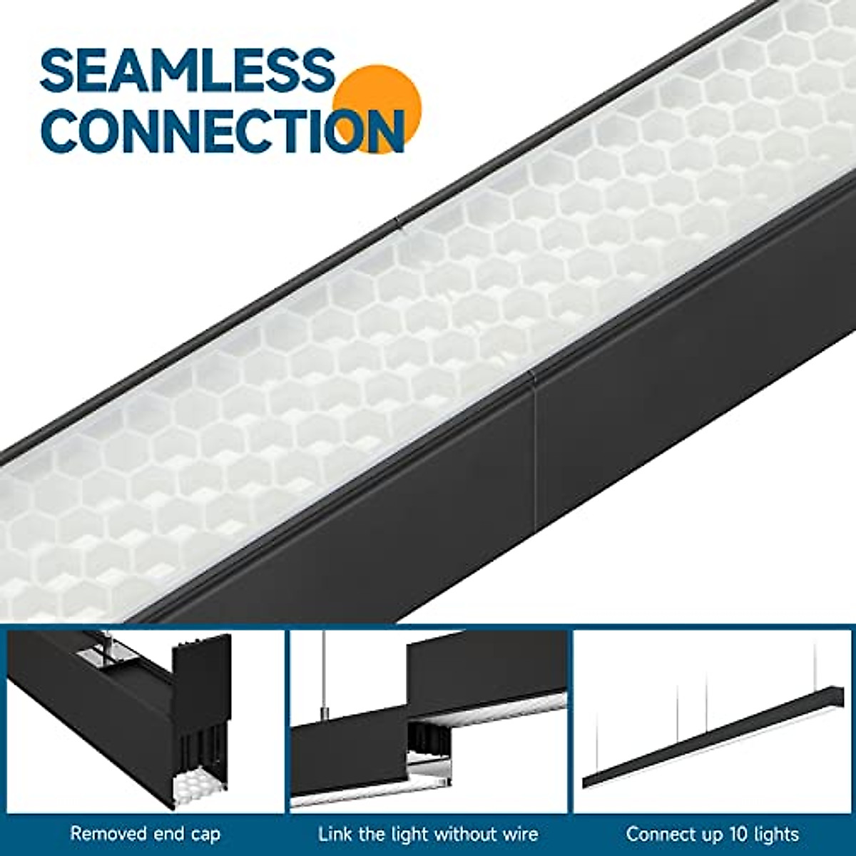 Barrina LED Linear Light, Anti-Glare Honeycomb Cover Hanging Light, 2700K 4000K 5000K Color Changing, 4FT Linkable Office Shop Light, Seamless Connection, 4 Pack Black, 5568 Honeycomb Cover Series
