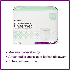 McKesson Extended Wear Underwear, Incontinence, Maximum Absorbency, XL, 48 Count