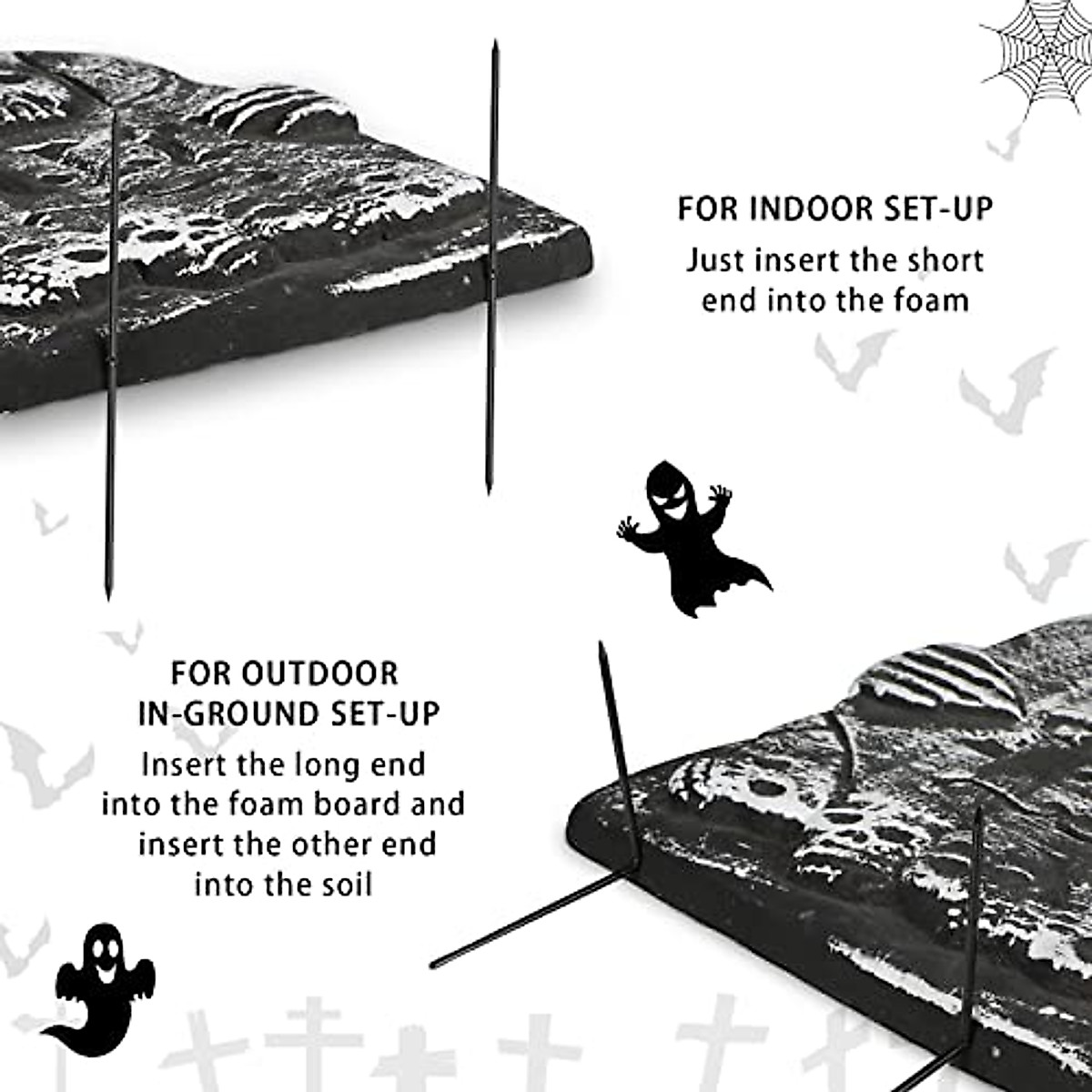 Hotop Halloween Tombstone Metal Stakes Foam Graveyard T Shape Decorative Gravestone for Yard Lawn Outdoor Garden Decorations(36 Pack), Black and Silver, approx. 6.5 x 3 inches (Stakes-IGBI95)