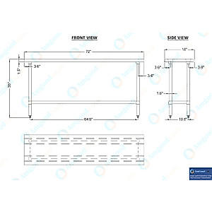 AmGood Stainless Steel Work Table with Undershelf | Food Prep NSF | Utility Work Station | (72" Length X 18" Width)