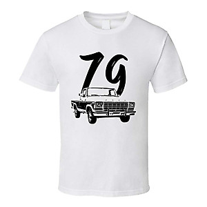 CarGeekTees 1979 F100 Pickup Truck Three Quarter View with Year Light Color T Shirt XL White