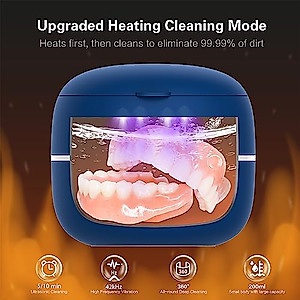 Voraiya® Dental Ultrasonic Denture Cleaner with Heating,42kHz Ultrasonic Cleaner Machine,for Dentures Jewelry Retainer Aligner Mouth Guard Toothbrush Head,Dental Pod,5/10 Min Two Heat Cleaning Modes