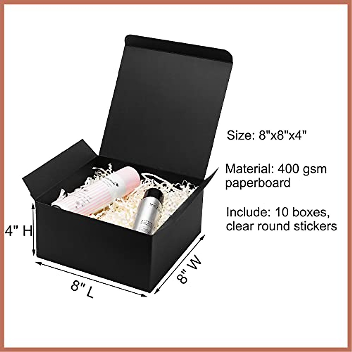 Mcfleet Black Gift Boxes with Lids 8x8x4 Inches 10 Pack Groomsmen Proposal Boxes Cardboard Gift Box for Presents, Craft Boxes for Christmas, Wedding, Graduation, Holiday, Birthday Gift Packaging