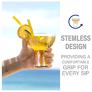 LEYU Stemless Margarita Glasses Set of 4, 11oz Margarita Glass for Frozen Cocktail, Mixed Drinks, Martini, Wine Glasses Set, Hand-Blown Glass Cups-Clear