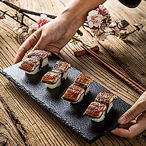 Luxury Slate Plates 2pc Natural Stone Rock Black Cutting Board Cheese Board, Charcuterie Boards for Cheese, Sushi mat, Pastry, bread, Snack board and Meat Set (15.7inx5in)