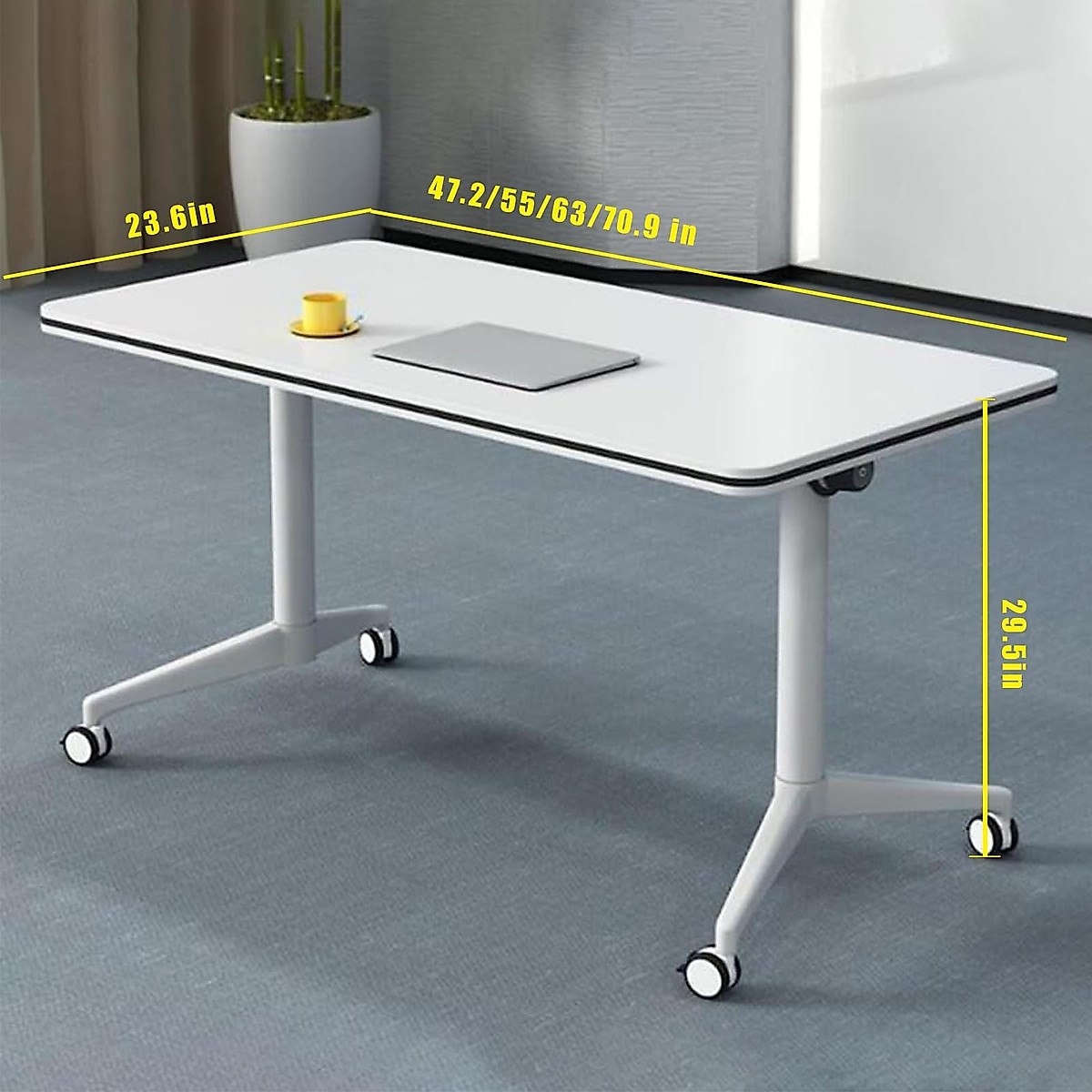 AKSOUDEW Conference Table-Easy to Move Portable White Small Conference Table-with Silent Wheels Folding Rectangle Conference Table Suitable for Office,Meeting Room,classr (4Pcs) (160 * 60 * 75cm)